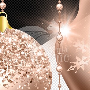 Rose Gold Christmas Ornaments Clipart, Digital Glitter Christmas Ball ...