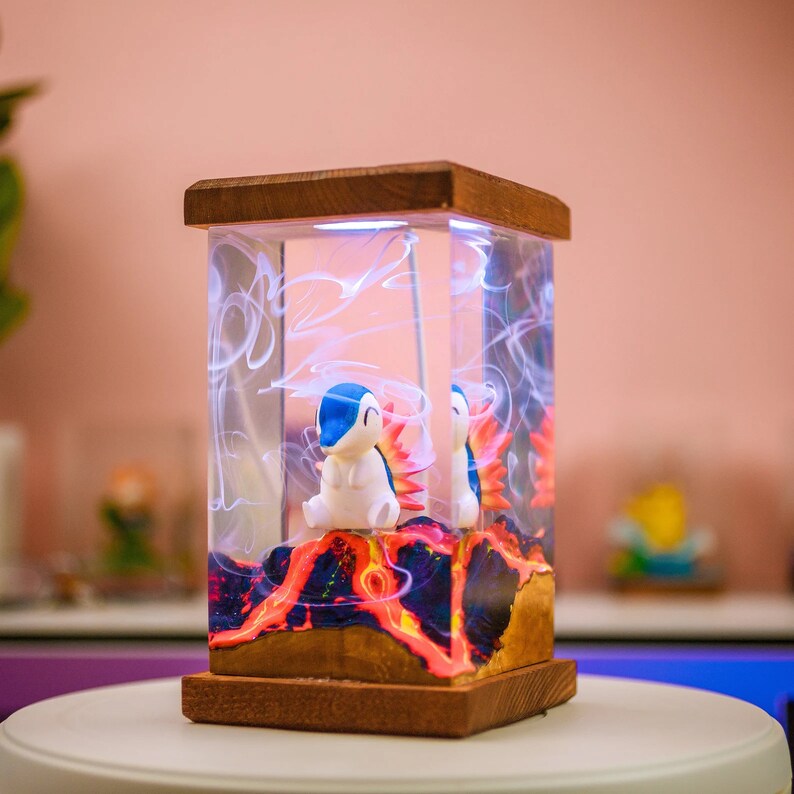 Cyndaquil Pokemon Epoxy Wood Light, Handmade Resin Gift, Personalized ...
