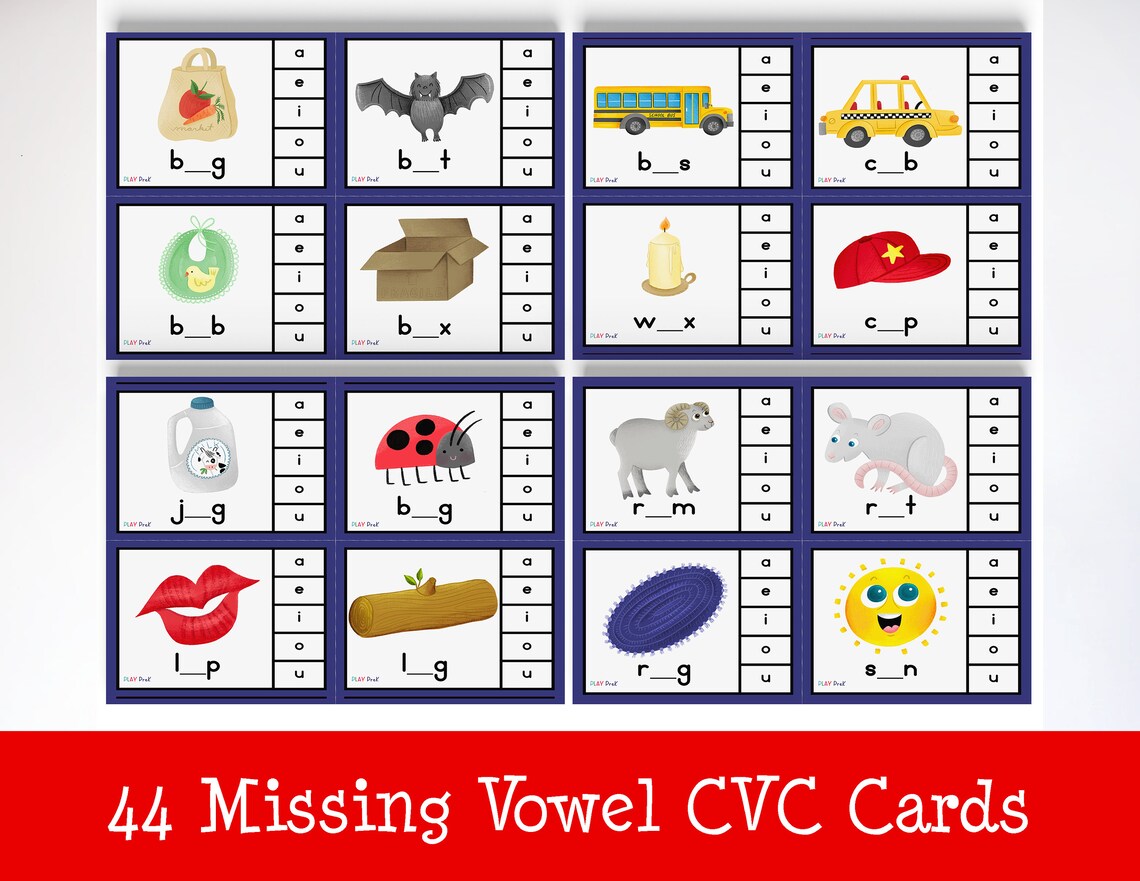 CVC Missing Vowel Clip Cards – Preschool & Kindergarten Phonics ...
