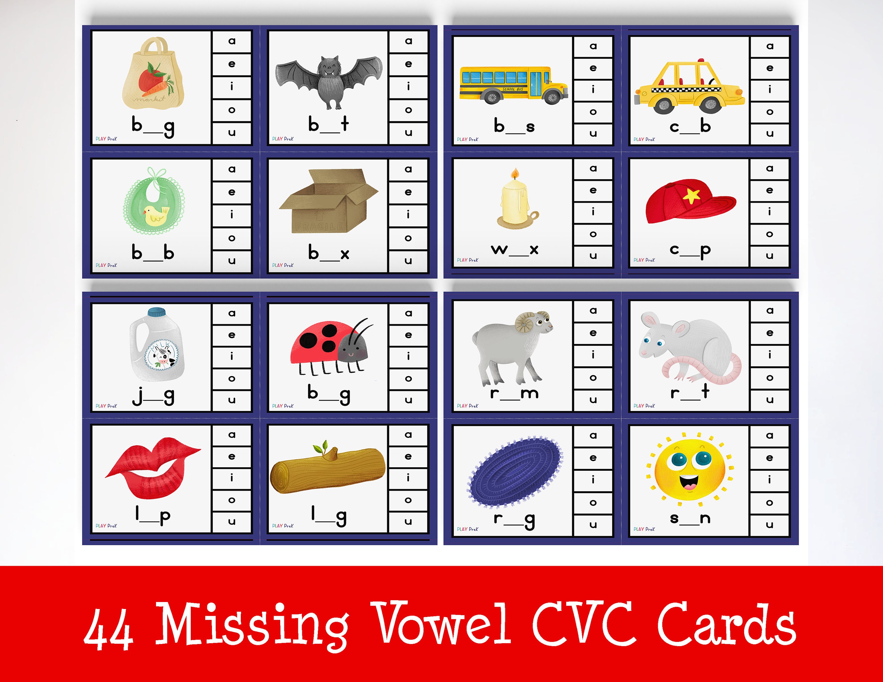 CVC Missing Vowel Clip Cards – Preschool & Kindergarten Phonics ...