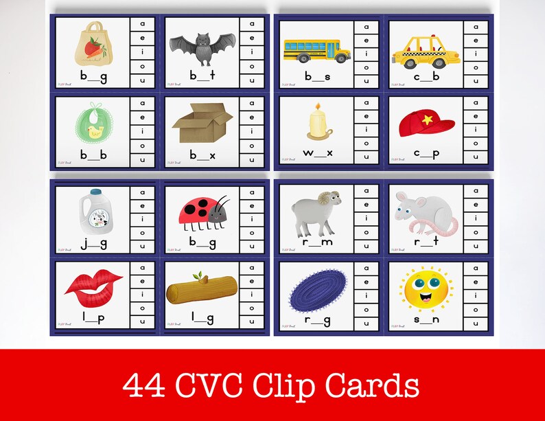 CVC Missing Vowel Clip Cards – Preschool & Kindergarten Phonics ...