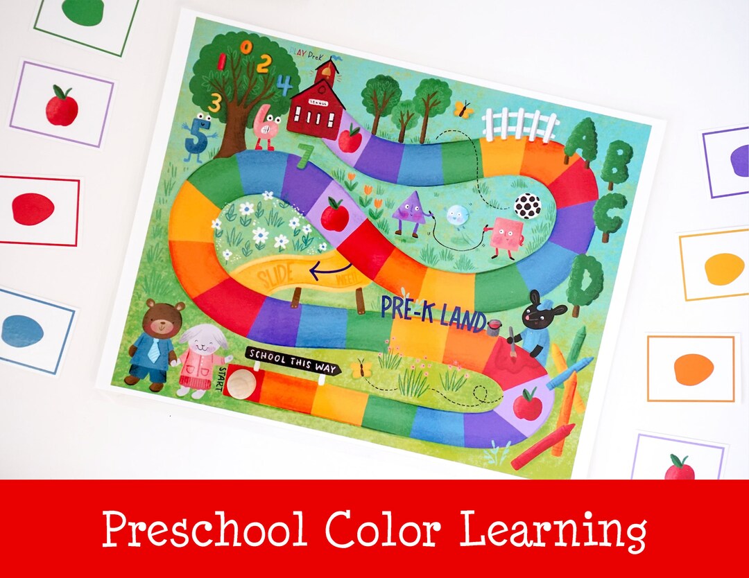 Pre-k Land Board Game Printable Learn Colors Follow Directions ...