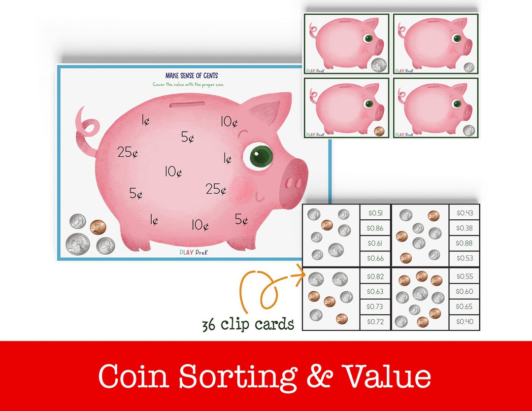 Money Sense 36 Montessori Coin Clip Cards Learn Coin Values Sort the ...