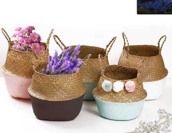 Woven Seagrass Baskets With Handles Seagrass Storage Baskets Etsy