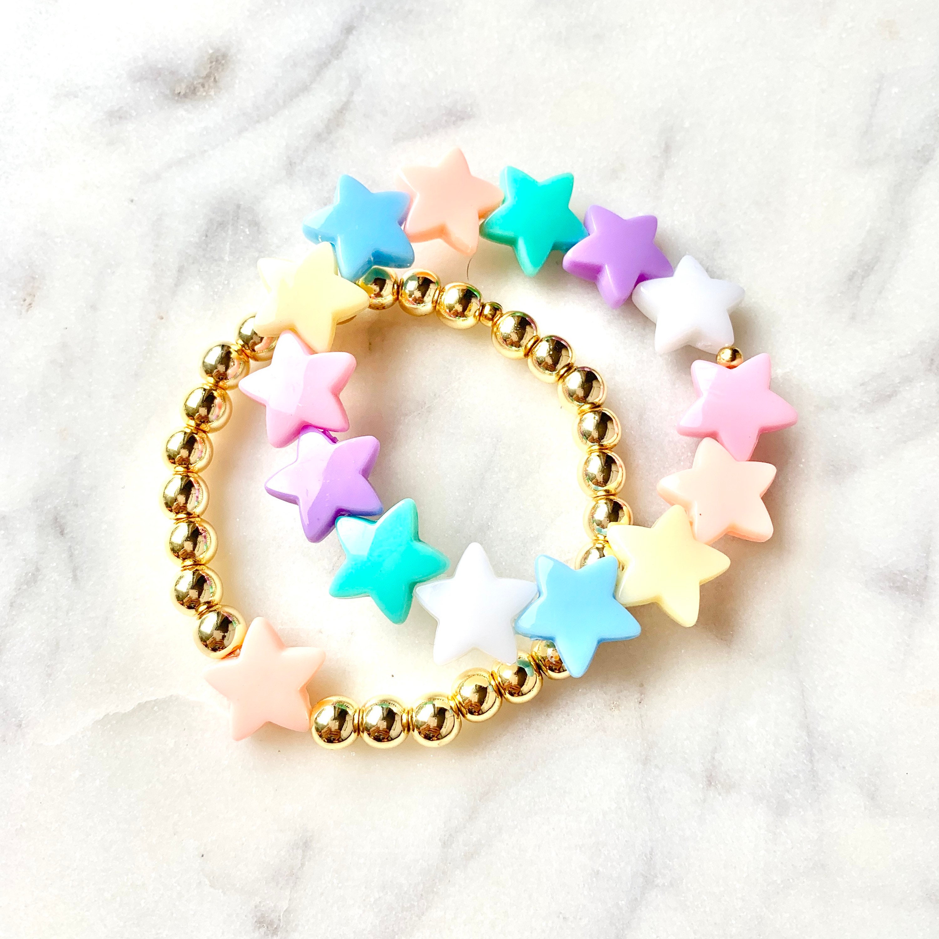 Acrylic Pastel Star Beaded Stretch Bracelet | Etsy