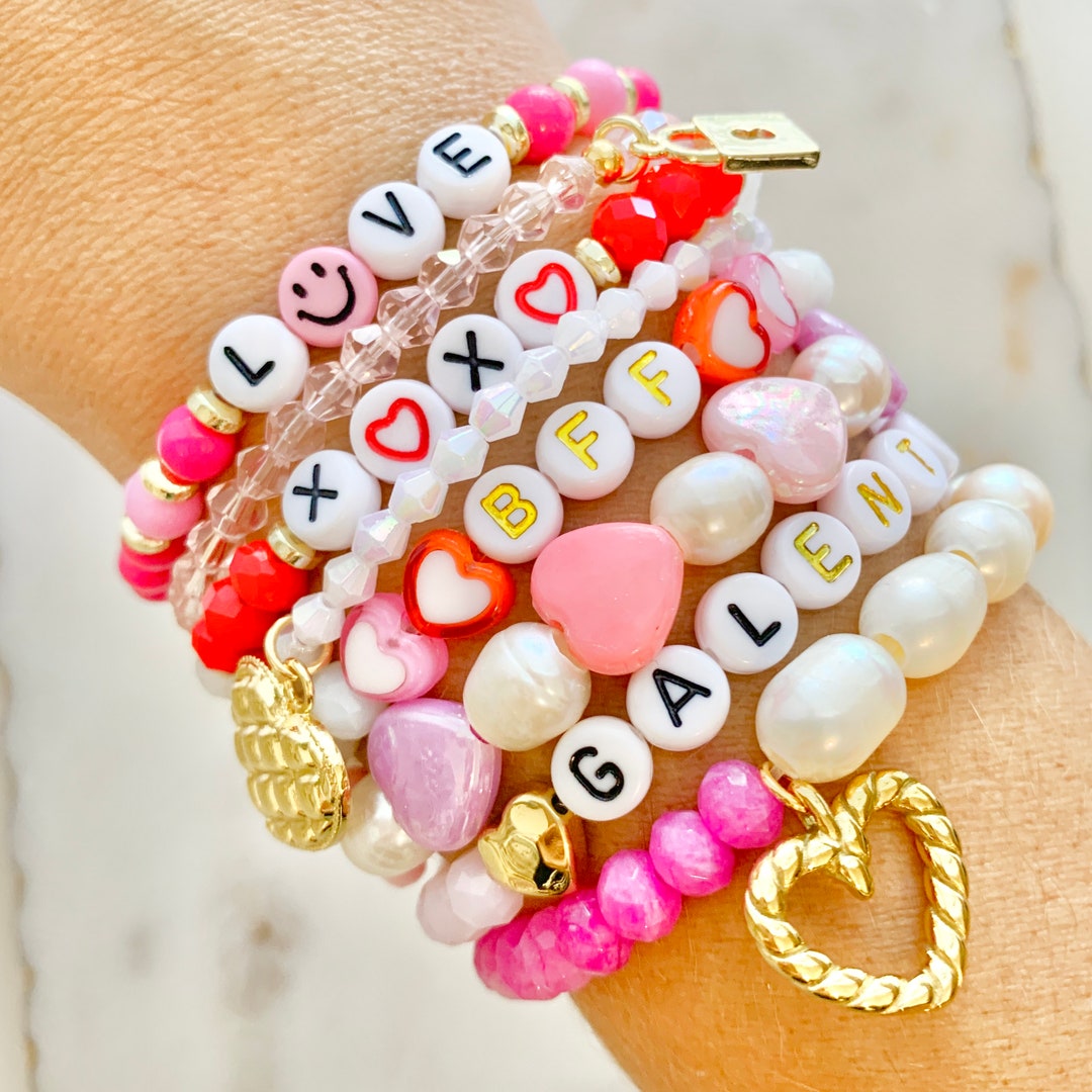 Valentine's Day Beaded Stretch Bracelets, Galentine, Gifts for Her ...