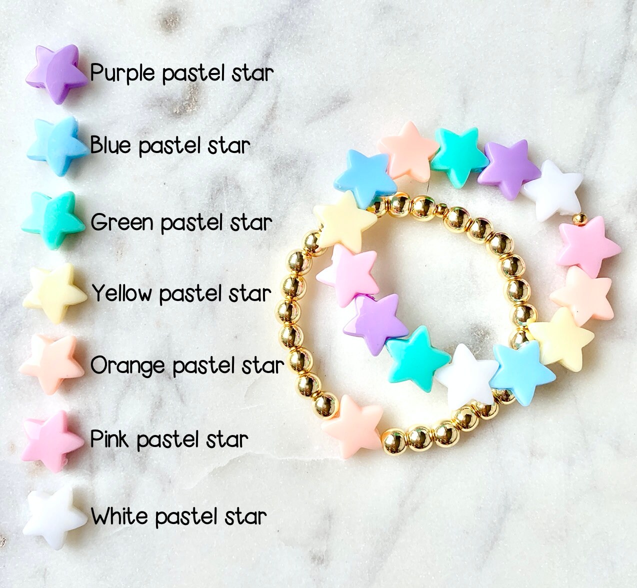 Acrylic Pastel Star Beaded Stretch Bracelet | Etsy