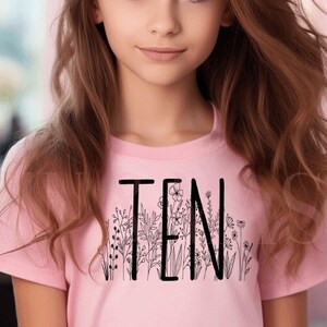 10th Birthday Girl Shirt Wildflower, 10th Birthday Gift, Ten Birthday ...