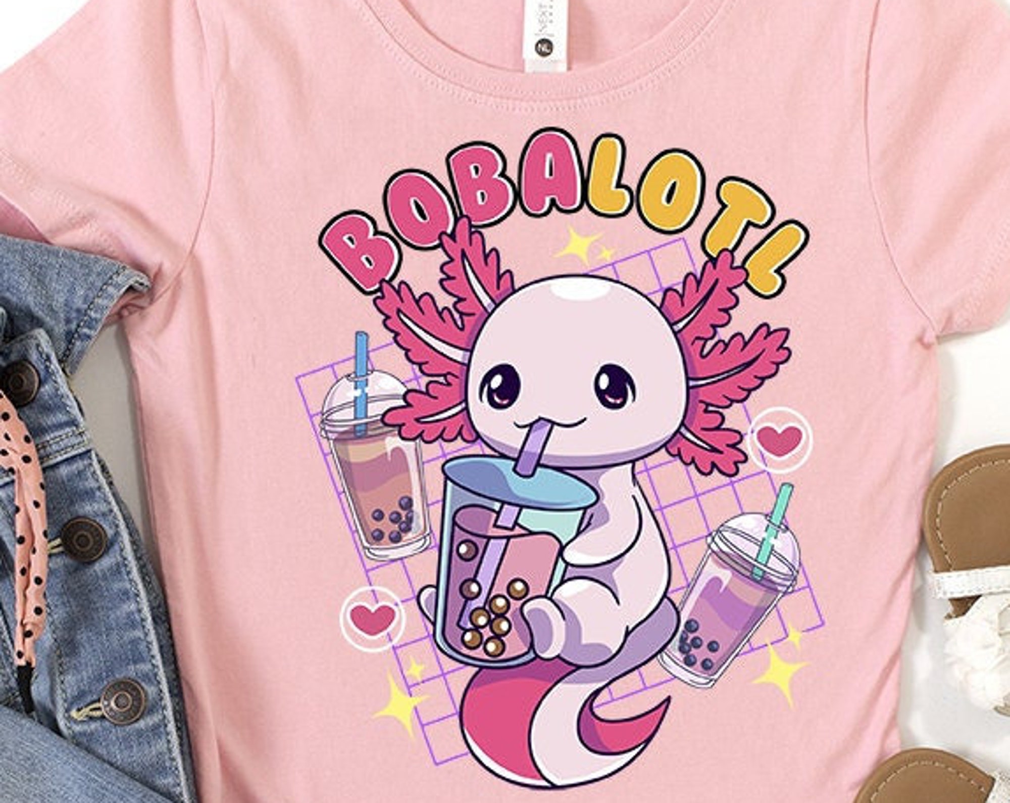 Axolotl Bubble Tea Shirt, Bobalotl, Axolotl Shirt Kids, Cute Axolotl T ...