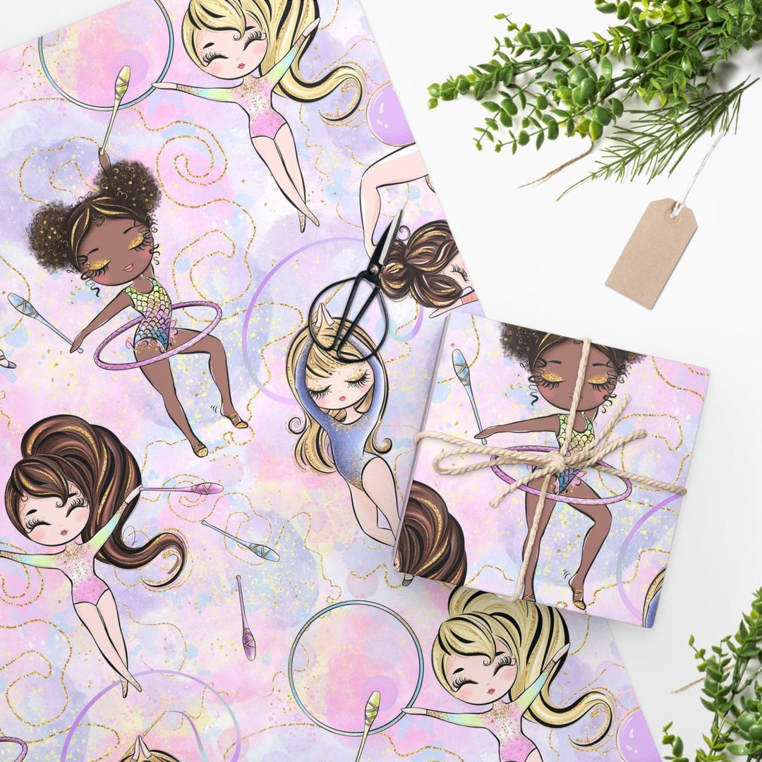 Gymnastics Wrapping Paper, Girls Gymnast Gifts Birthday Gift Wrap Comp ...