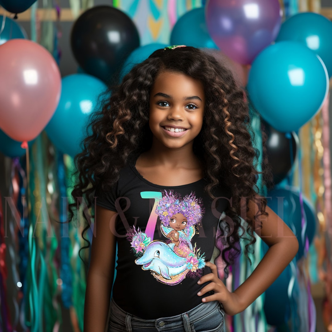 7th Birthday Girl Shirt Black Mermaid,seven,7th Birthday Gift,seven ...