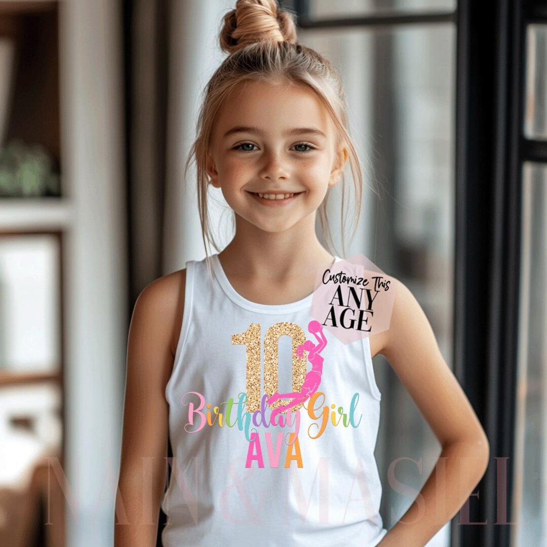 Girls Basketball Birthday Tank Top, Glitter Age Custom Name Shirt - Etsy