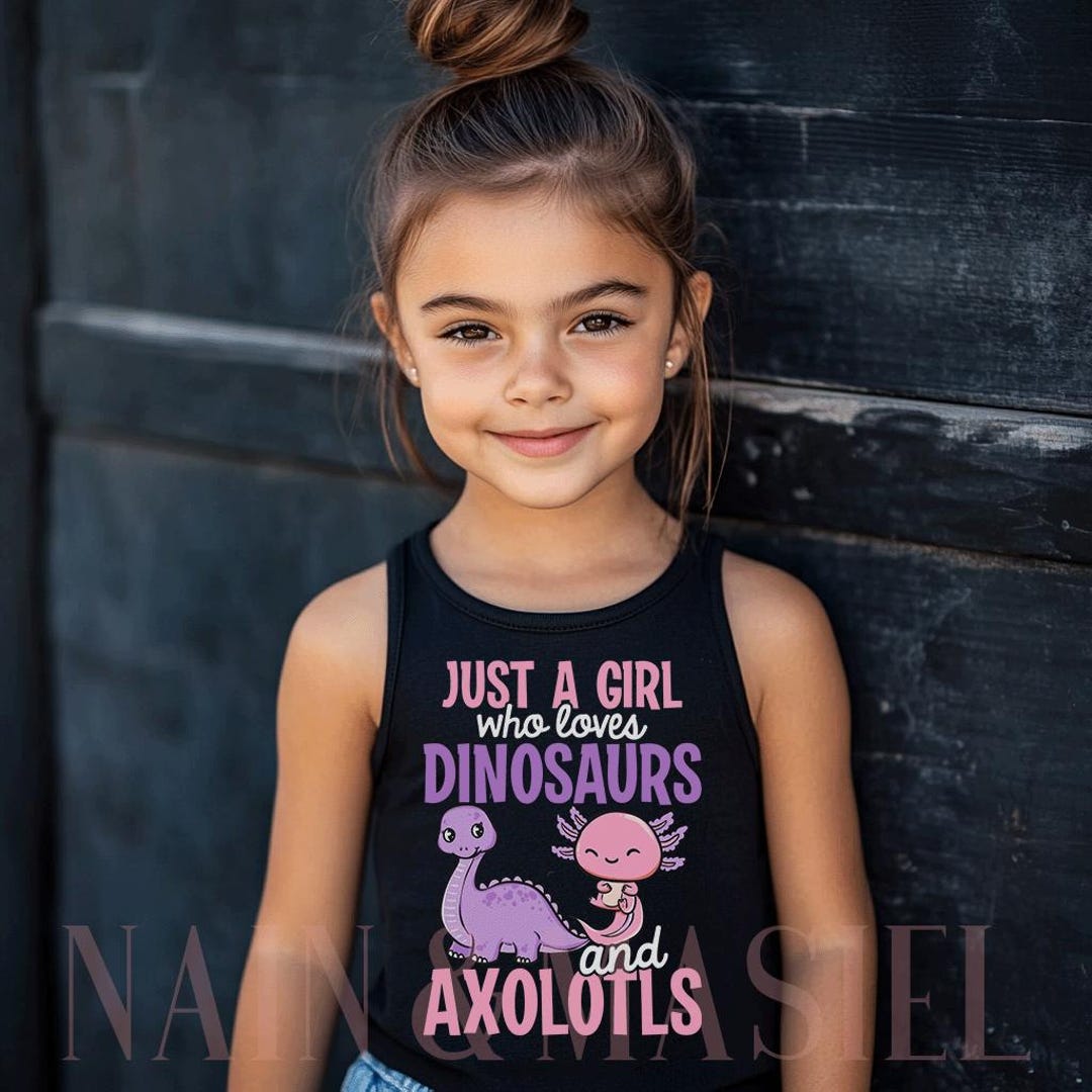 Axolotl and Girl Dinosaur Shirt, Girl Dinosaur Tank Top, Axolotl Tank ...