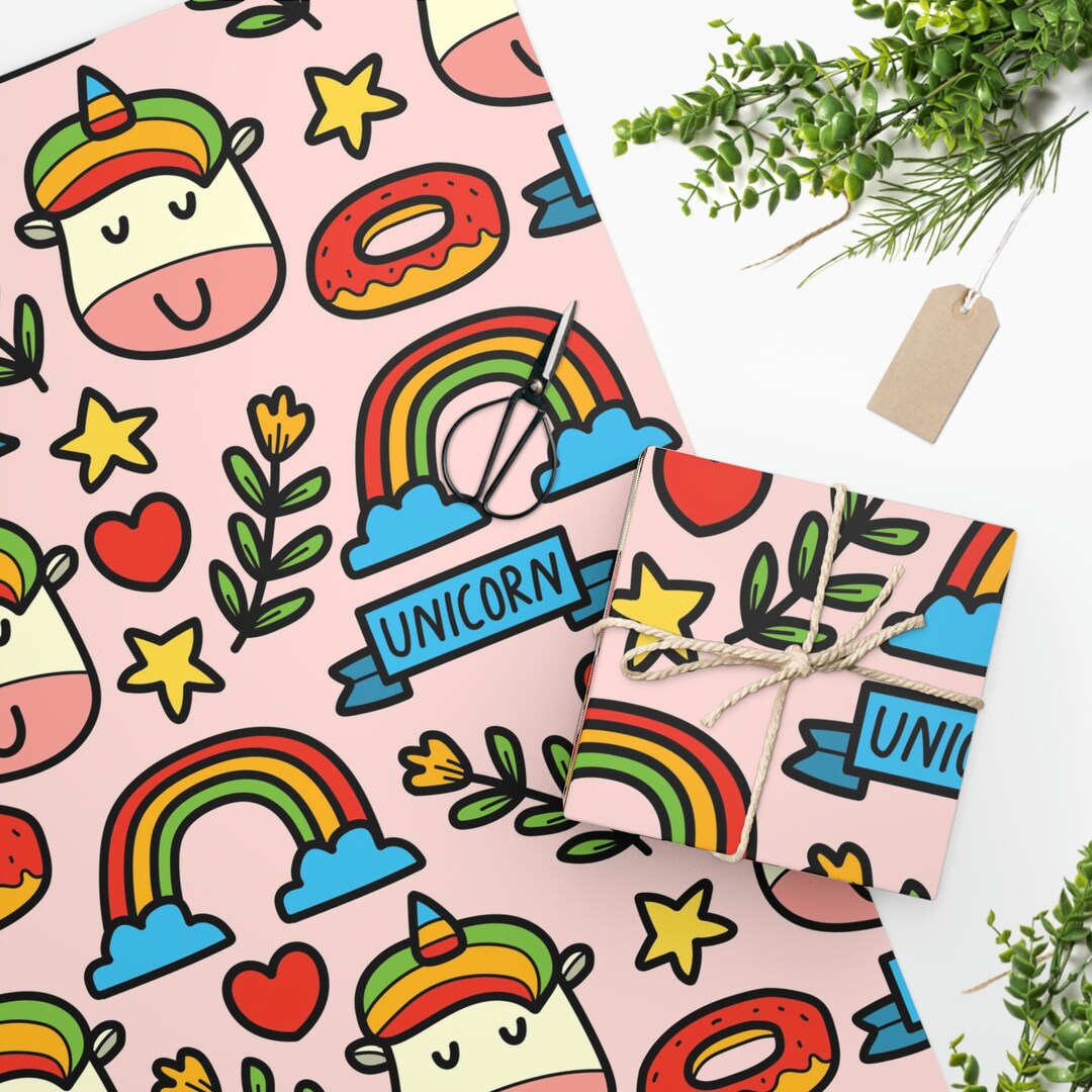 Doodle Unicorn Wrapping Paper, Unicorn Gift Wrap, Unicorn Gift Bag ...