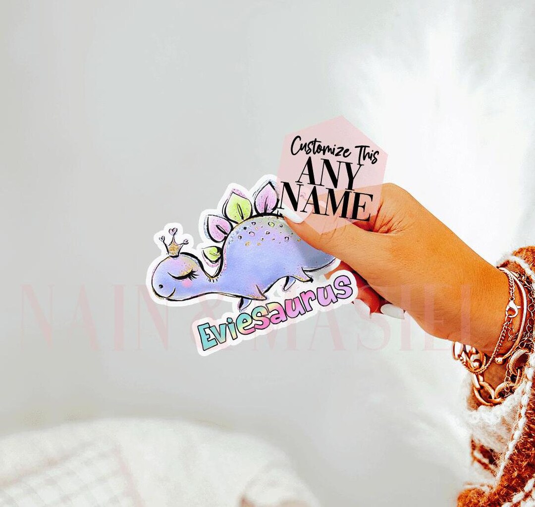 CUSTOM Girl Dinosaur Name Sticker, Girl Dinosaur Gifts, Girl Dinosaur ...