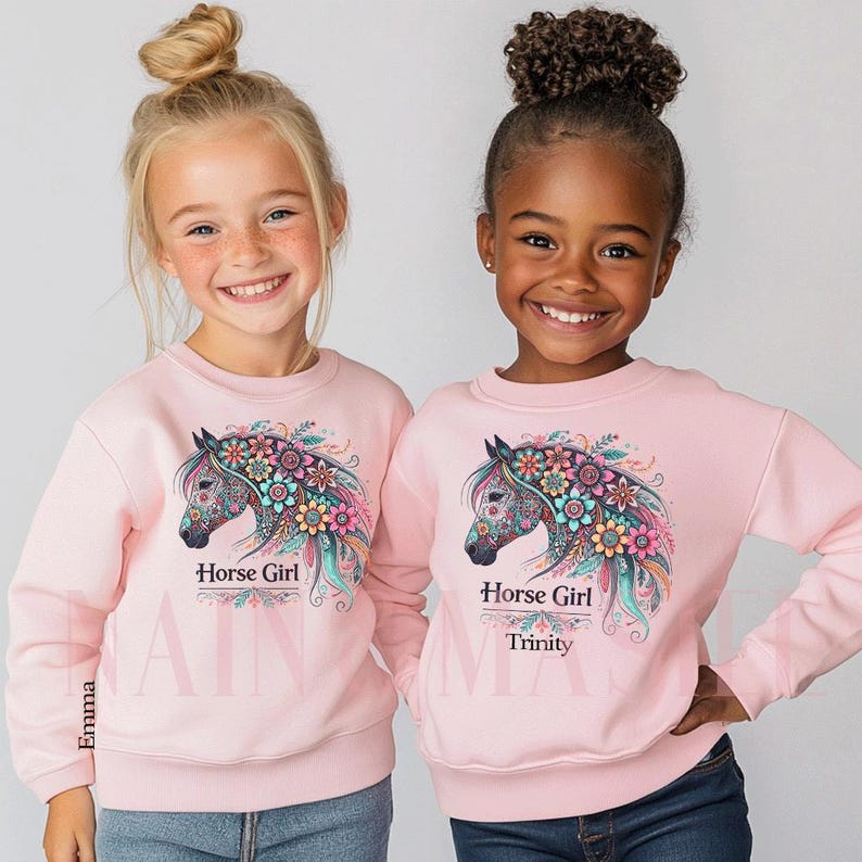 Girls Floral Horse Sweatshirt, Boho Equestrian Crewneck - Etsy