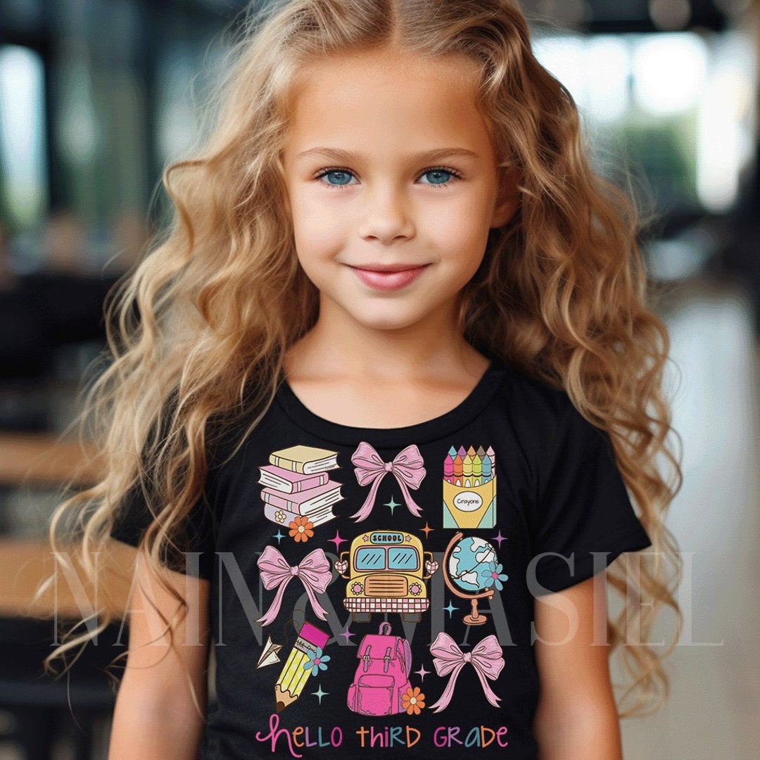 Girls 3rd Grade Shirt, Hello Third Grade Shirt, Coquette School Shirt ...