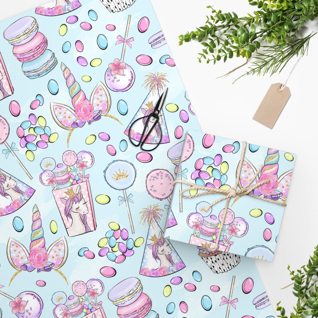 Unicorn Cake Birthday Wrapping Paper, Unicorn Gift Wrap, Birthday Gift ...