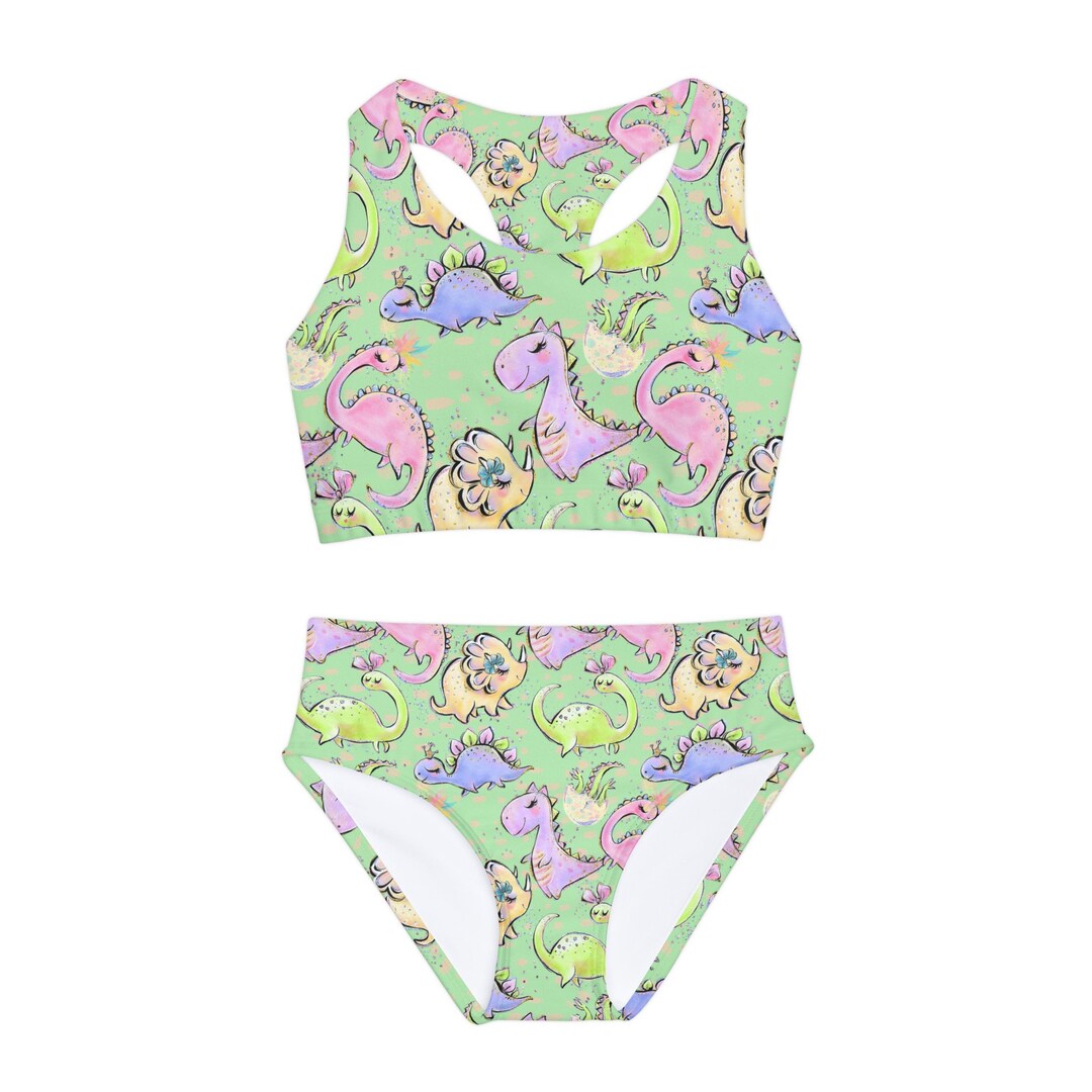 Girl Dinosaur Two Piece Swimsuit, Girl Dinosaur Swimwear, Girls Bathing ...