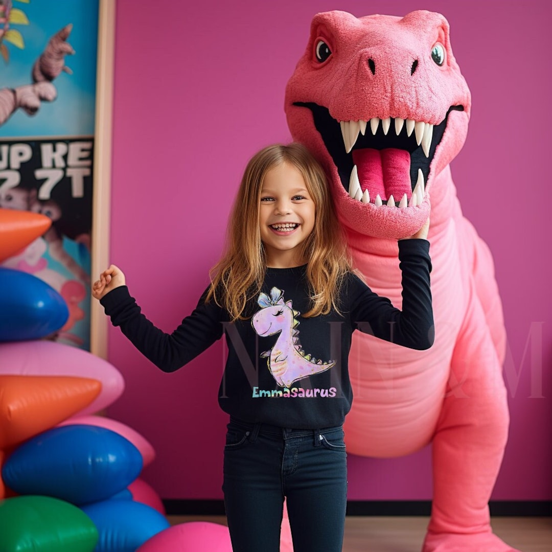CUSTOM Girl Dinosaur Long Sleeve Shirt, Dinosaur Long Sleeve Shirt ...