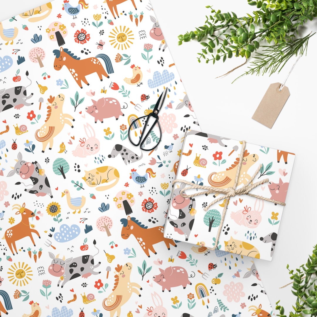 Boho Farm Wrapping Paper, Farm Animal Birthday, Farm Gift Wrap, Farm ...