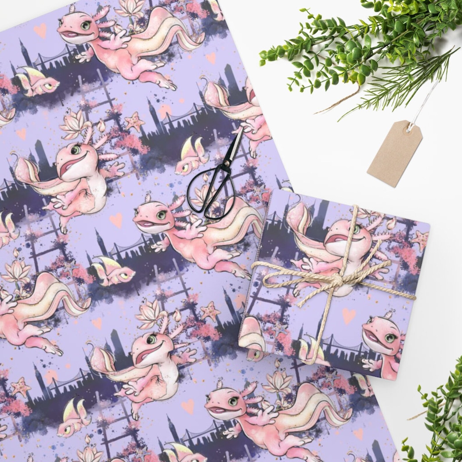 Axolotl Wrapping Paper Axolotl Gift Wrapaxolotl Birthday | Etsy
