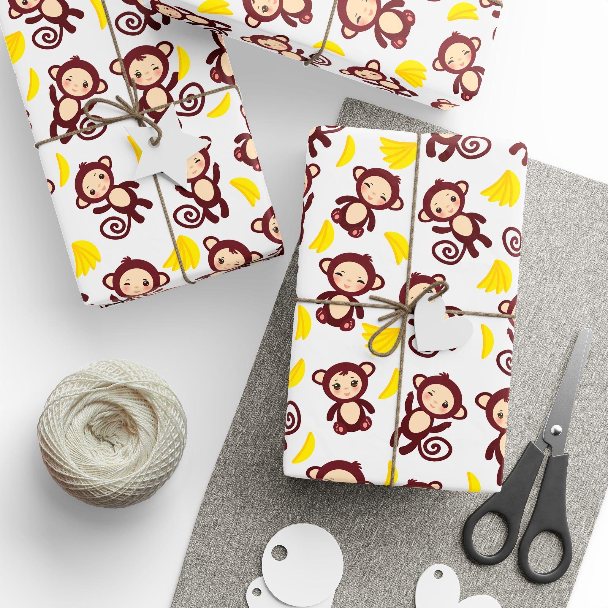 Monkey Wrapping Paper, Monkey Banana, Monkey Birthday, Monkey Gift Wrap ...