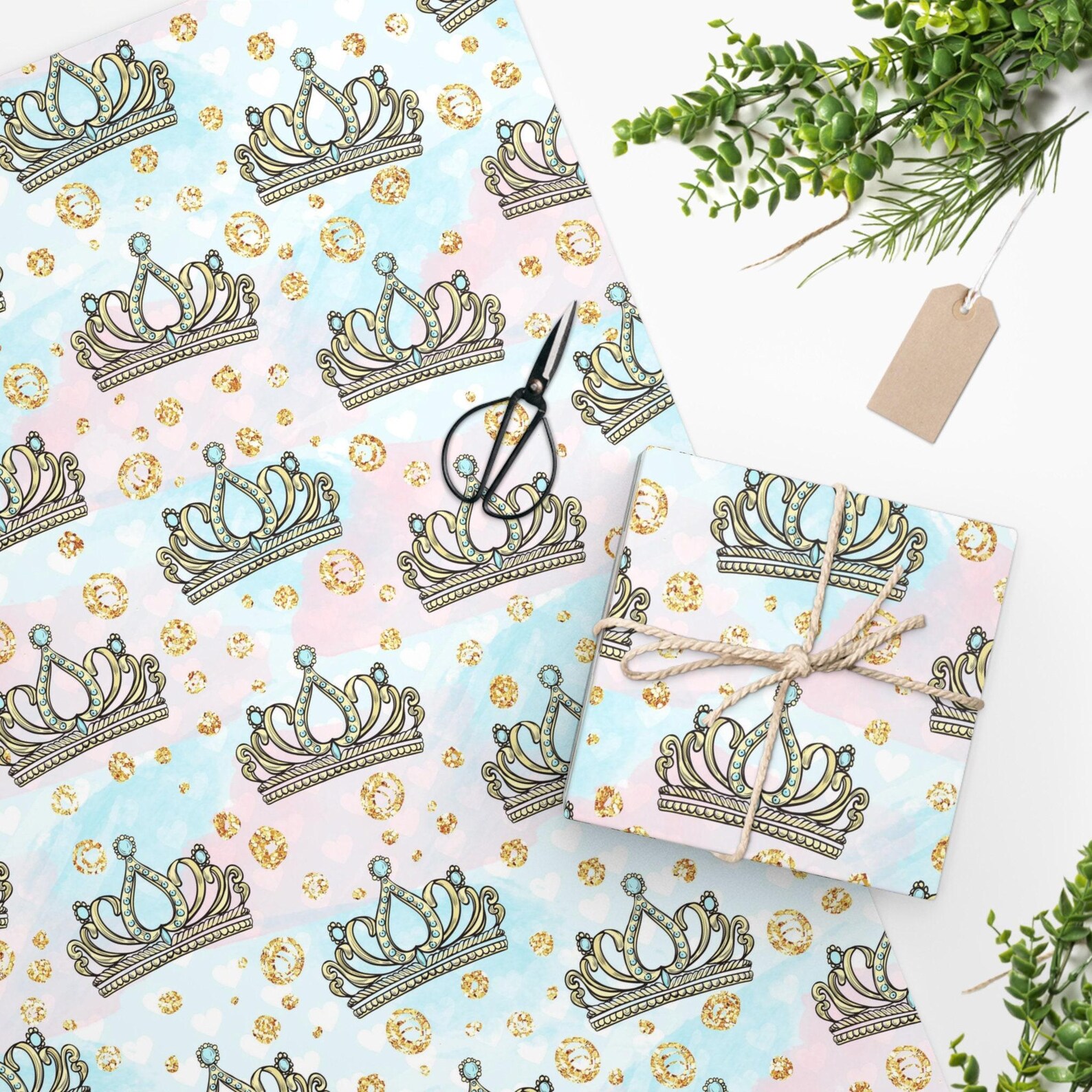 Princess Birthday Wrapping Paper, Birthday Tiara, Girls Birthday Gift ...