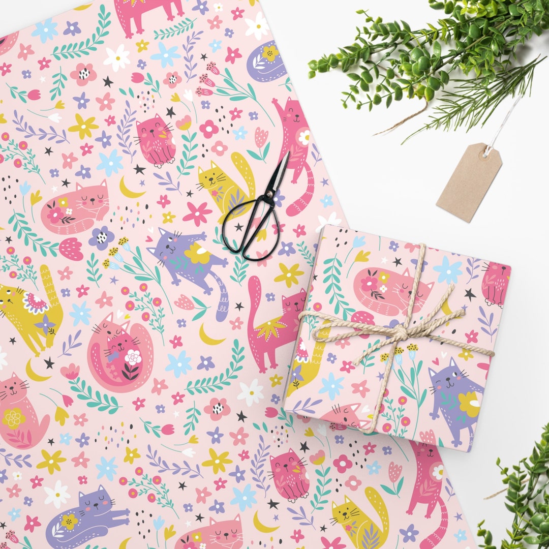 Cat Wrapping Paper, Boho Cats, Cat Birthday, Cat Gift Wrap, Cat Party ...