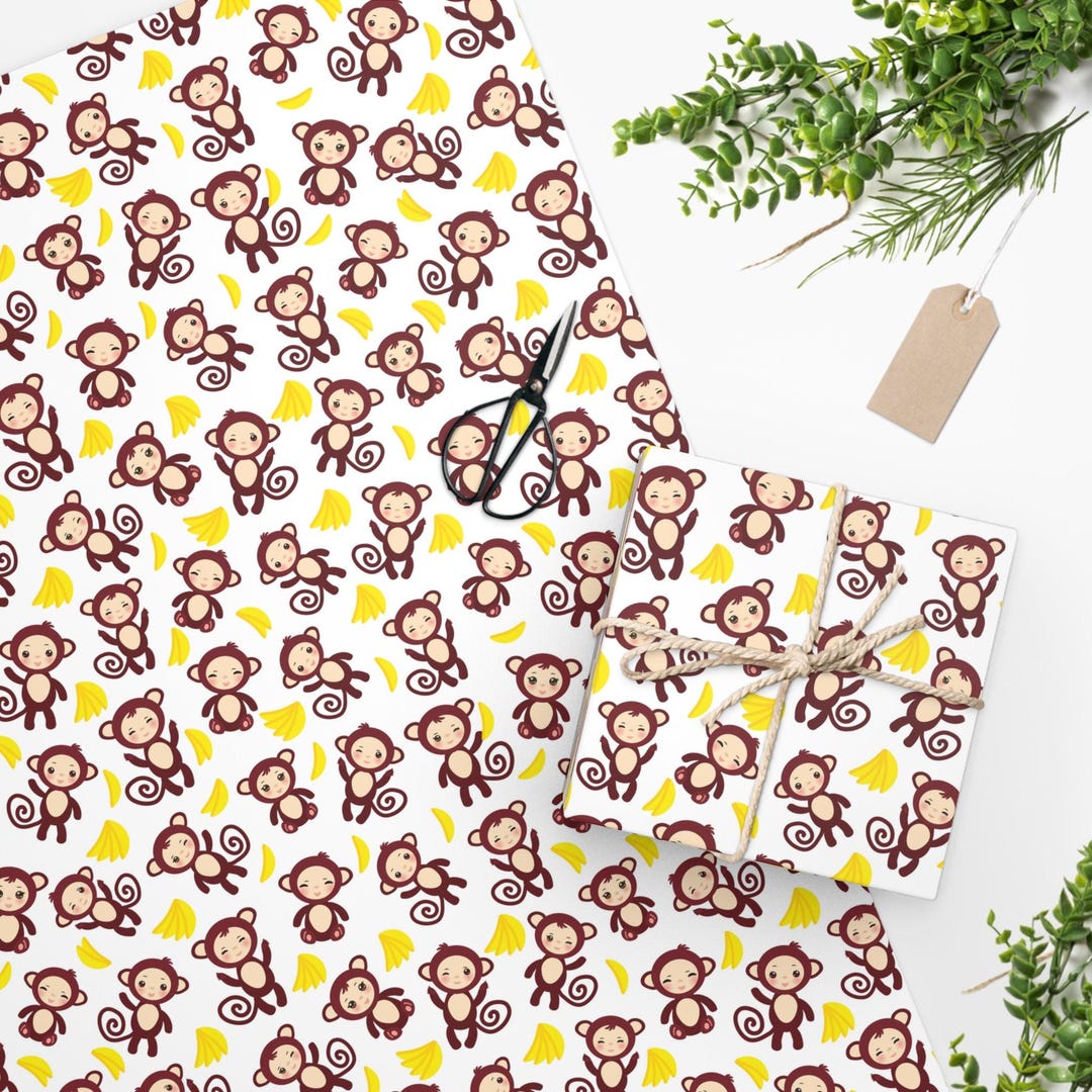 Monkey Wrapping Paper, Monkey Banana, Monkey Birthday, Monkey Gift Wrap ...