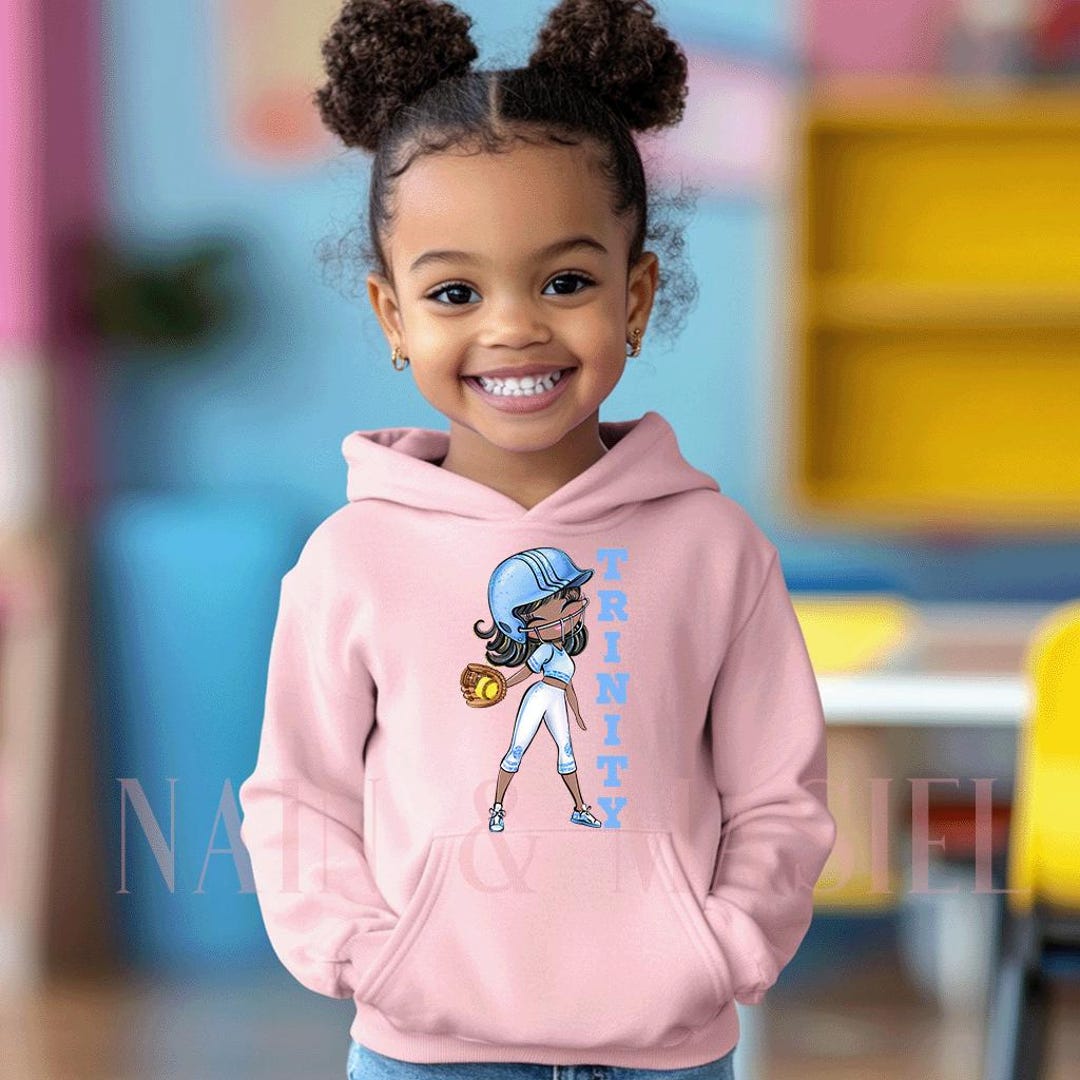Black Girl Softball Hoodie, Softball Gift, Girls Softball Hoodie ...