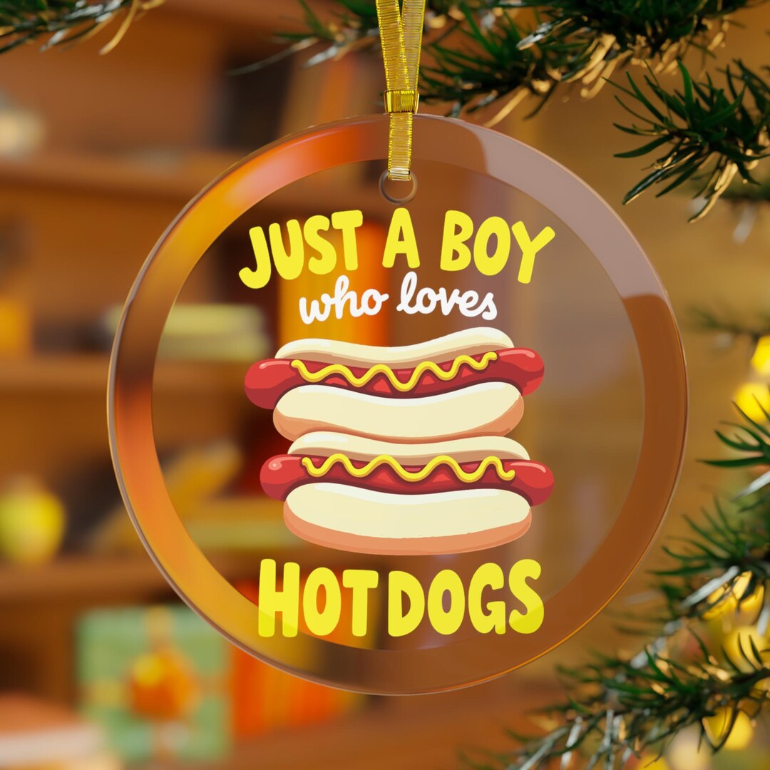 Hot Dog Ornament, Just A BOY Who Loves Hot Dogs Christmas Ornament Kids ...