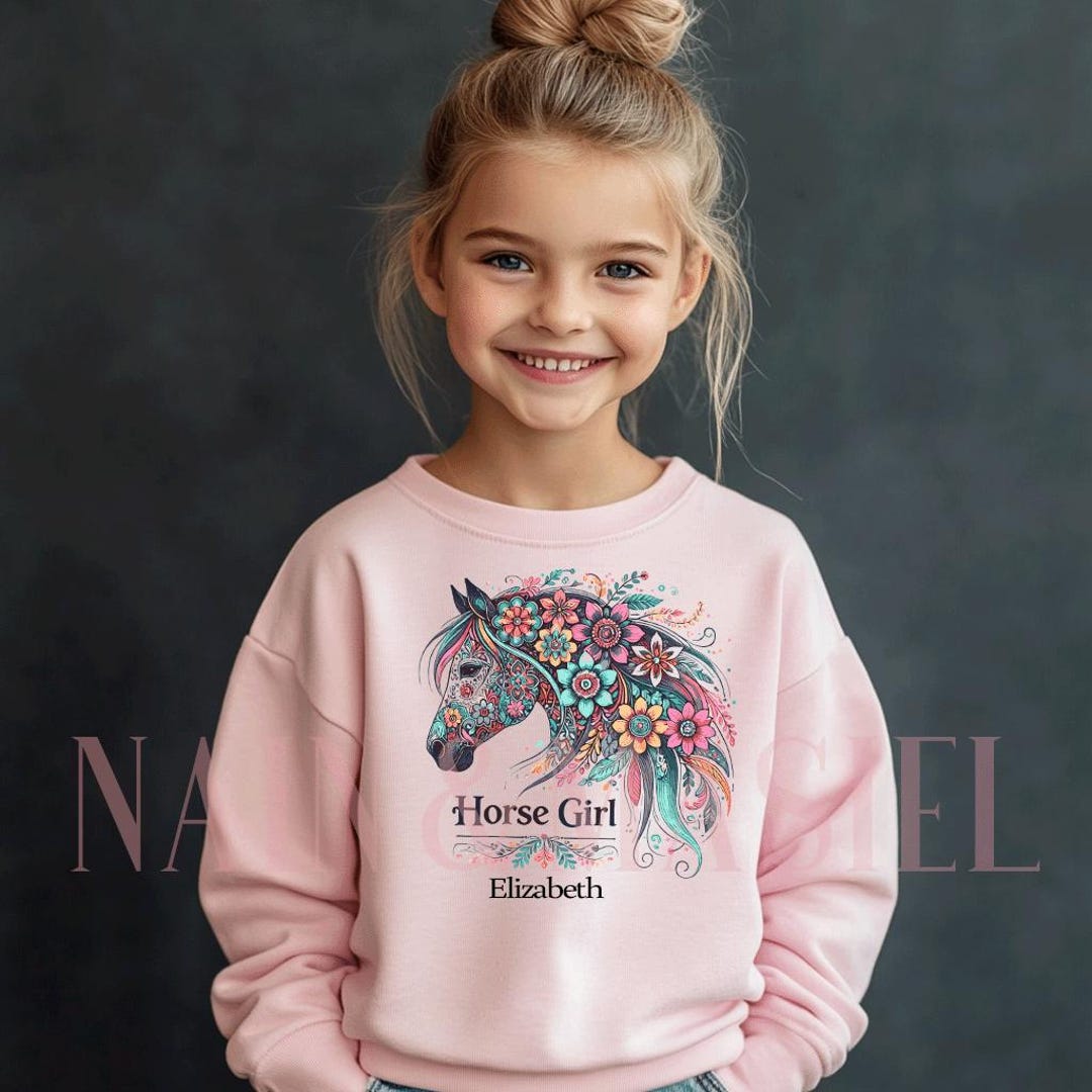 Girls Floral Horse Sweatshirt, Boho Equestrian Crewneck - Etsy