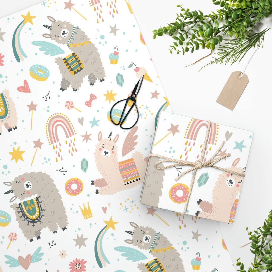Llama Wrapping Paper Boho Llama Alpaca Rainbows, Llama Baby Shower ...