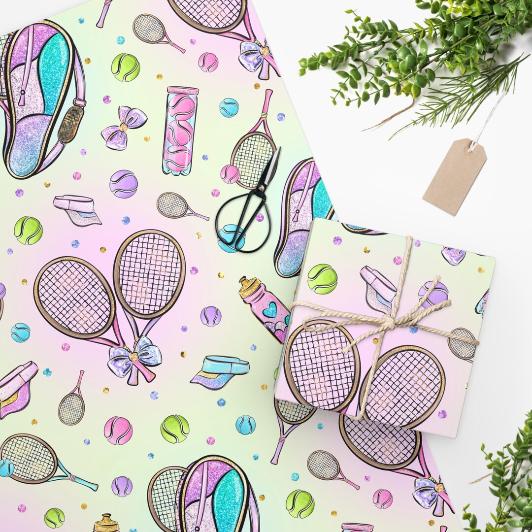 Girls Tennis Wrapping Paper, Tennis Gift Wrap, Tennis Birthday Party ...