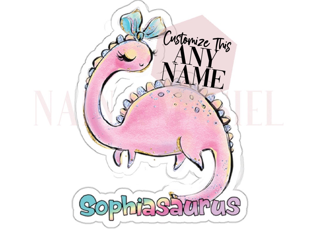 CUSTOM Girl Dinosaur Name Sticker, Girl Dinosaur Gifts, Girl Dinosaur ...