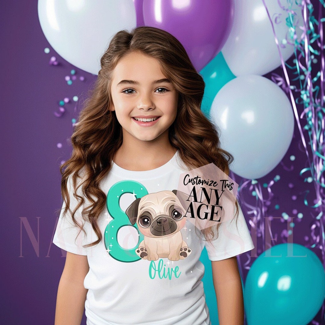 Pug Dog Birthday Girl Shirt, Kids Pug T-shirt,puggle Shirt,pug Dog ...