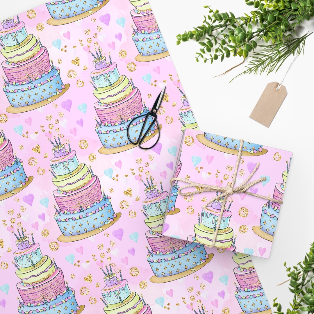 Girls Birthday Wrapping Paper,birthday Cake Gift Wrap,birthday Gift ...