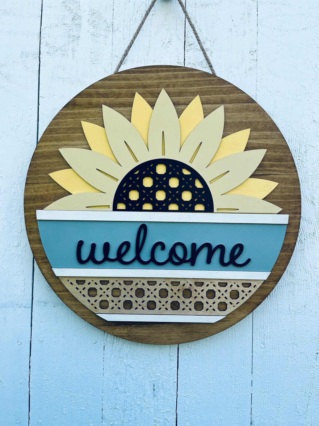 Rattan Sunflower Welcome Sign - Etsy