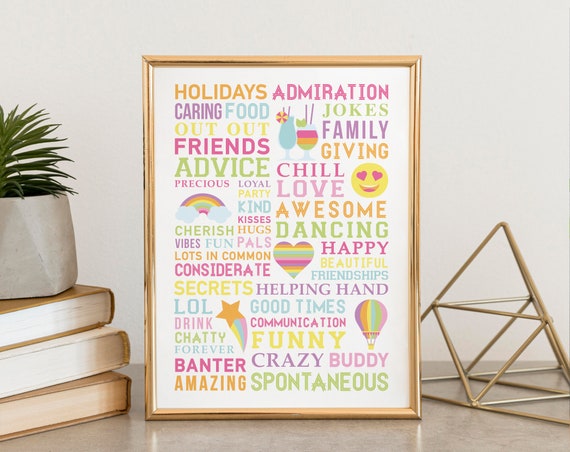 Best Friend Word Collage BFF Word Art Readymade Fun Birthday | Etsy