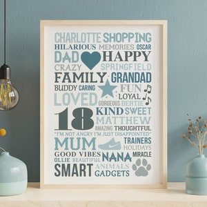 Personal Word Art, Word Collage Present, Bespoke Birthday Gift, Special ...