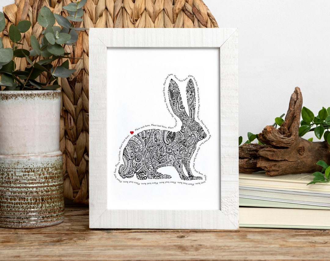 Personalised Hare Swoodle, Bunny Mandala, Rabbit Zentangle, Woodland ...