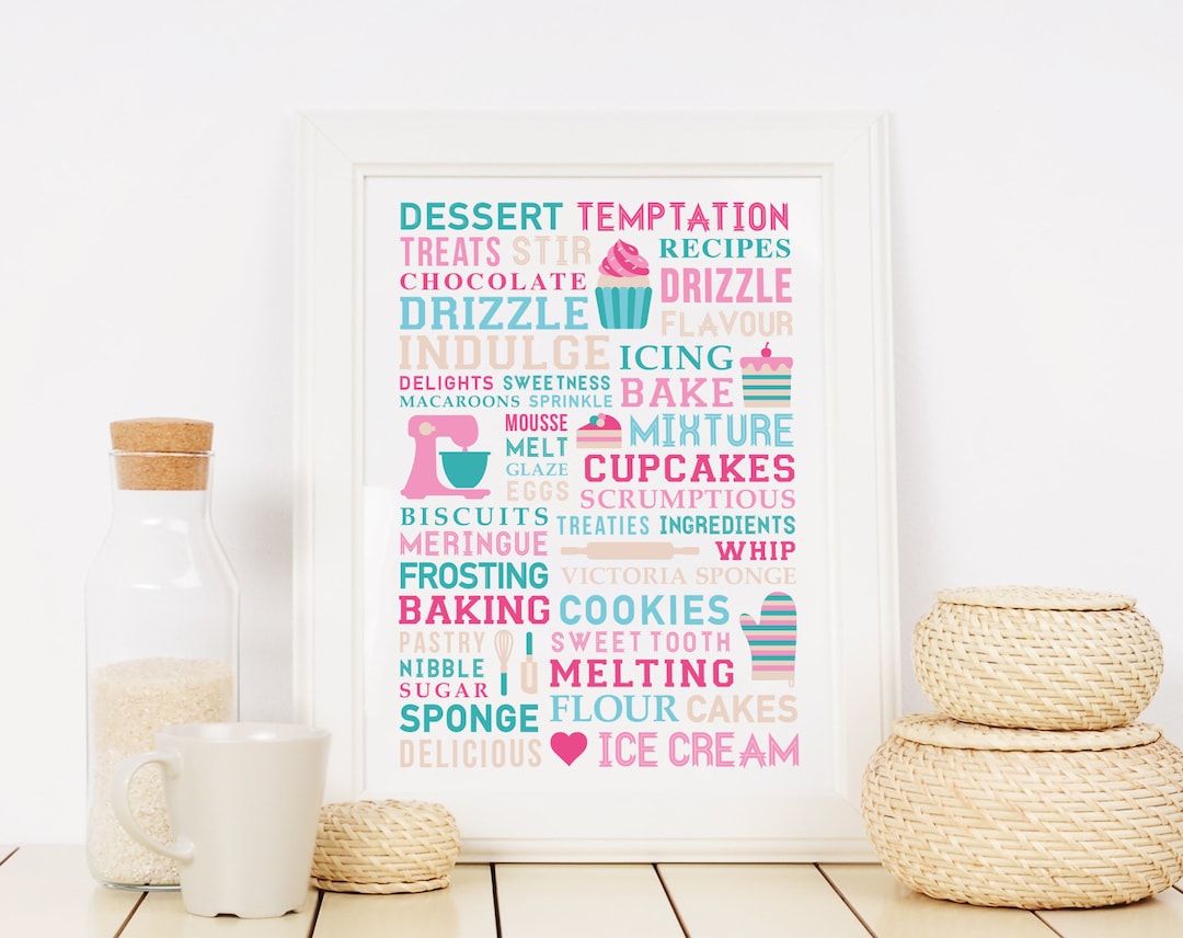 Baking Word Collage, Dessert Word Art, Readymade Fun Birthday Gift ...