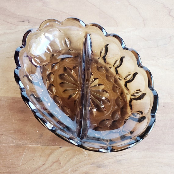 Vintage Anchor Hocking Fairfield Smoky Brown Relish Dish Trays ...