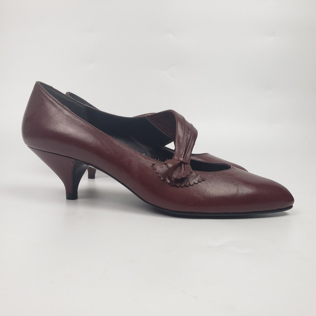 Vintage 80s Pumps 6.5 M Red-brown Leather Heels by Jazz Made in Spain ...