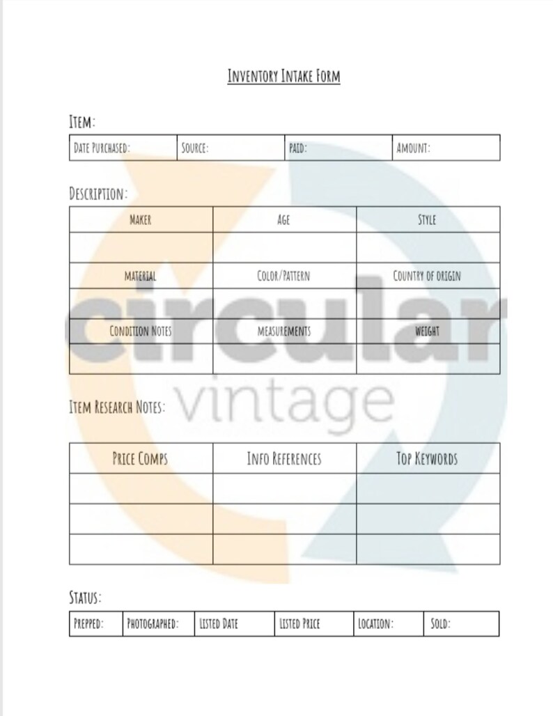 Inventory Intake Record and Listing Sheet for Vintage Sellers - Etsy