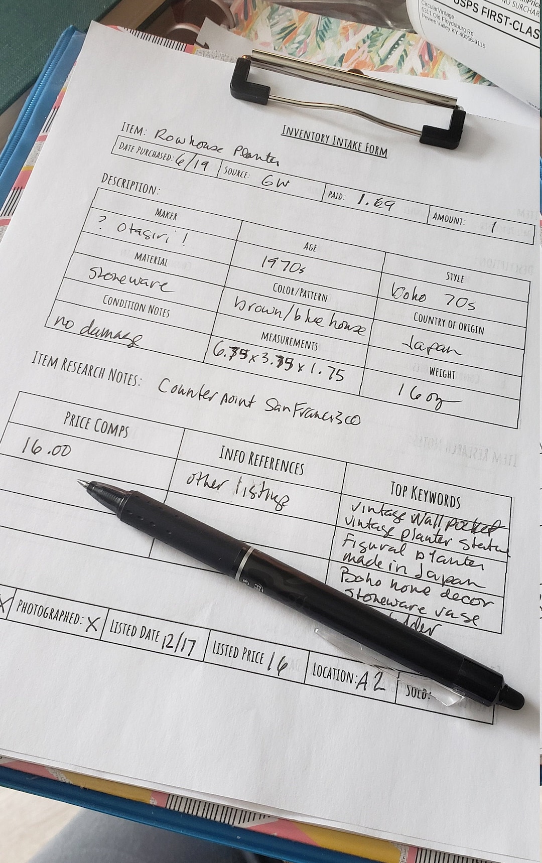 Inventory Intake Record and Listing Sheet for Vintage Sellers on Etsy ...