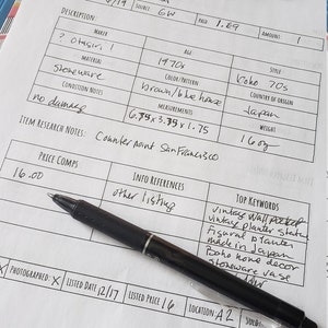 Vintage Seller Inventory Intake Sheet: Etsy & Ebay (digital Download ...