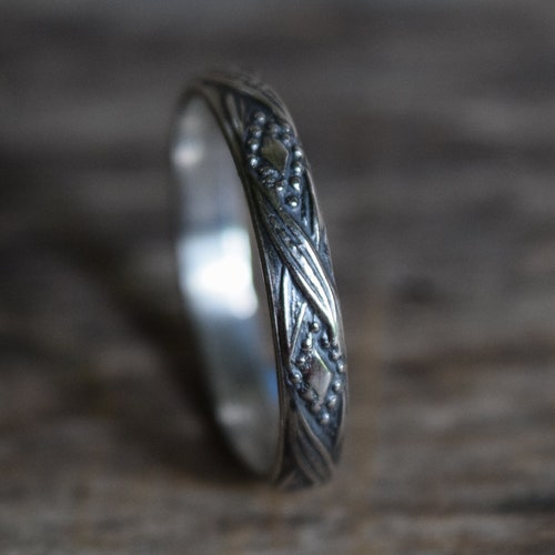 Silver Diamond Ring Diamond Pattern Ring Band Textured Ring | Etsy