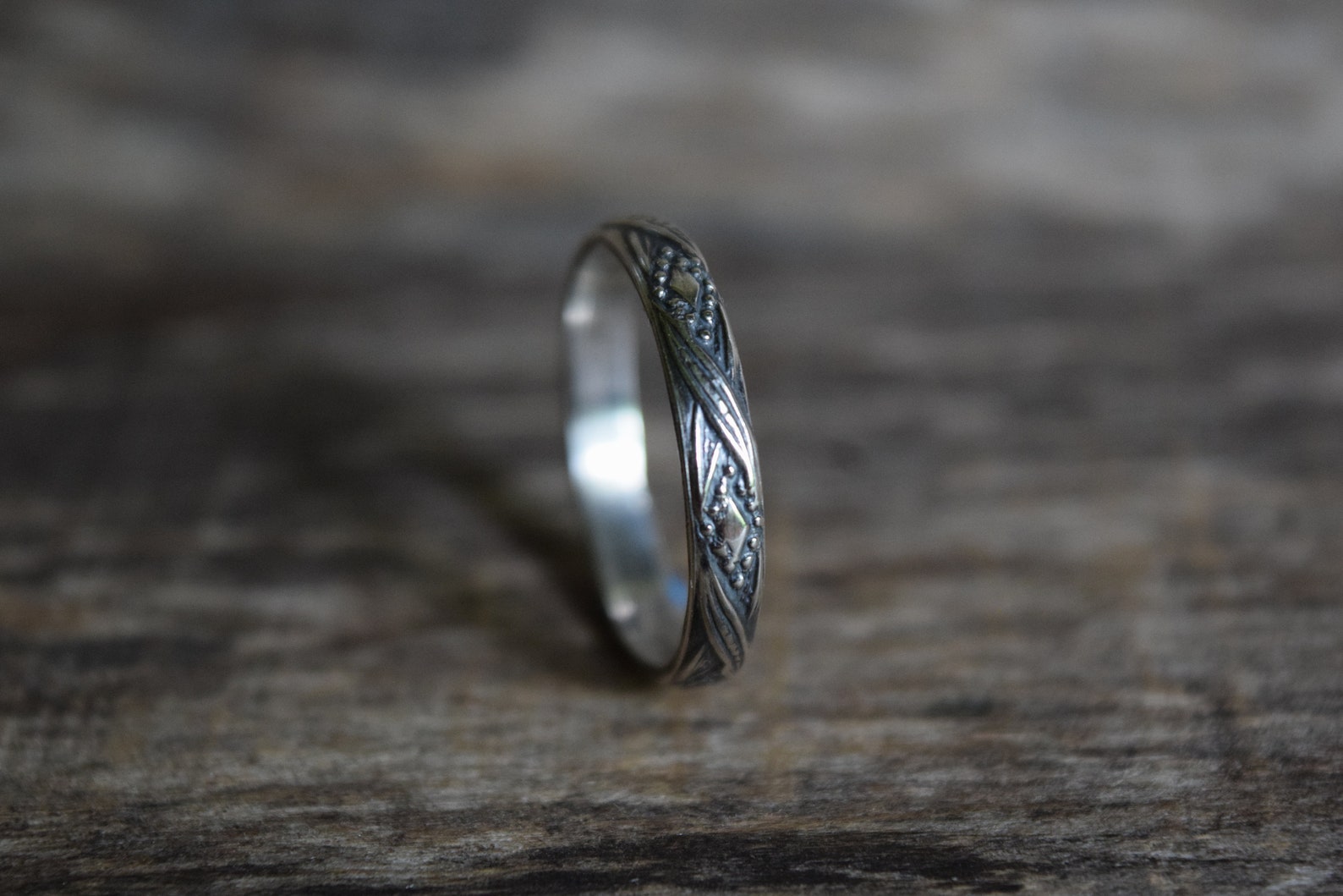 Silver Diamond Ring Diamond Pattern Ring Band Textured Ring | Etsy